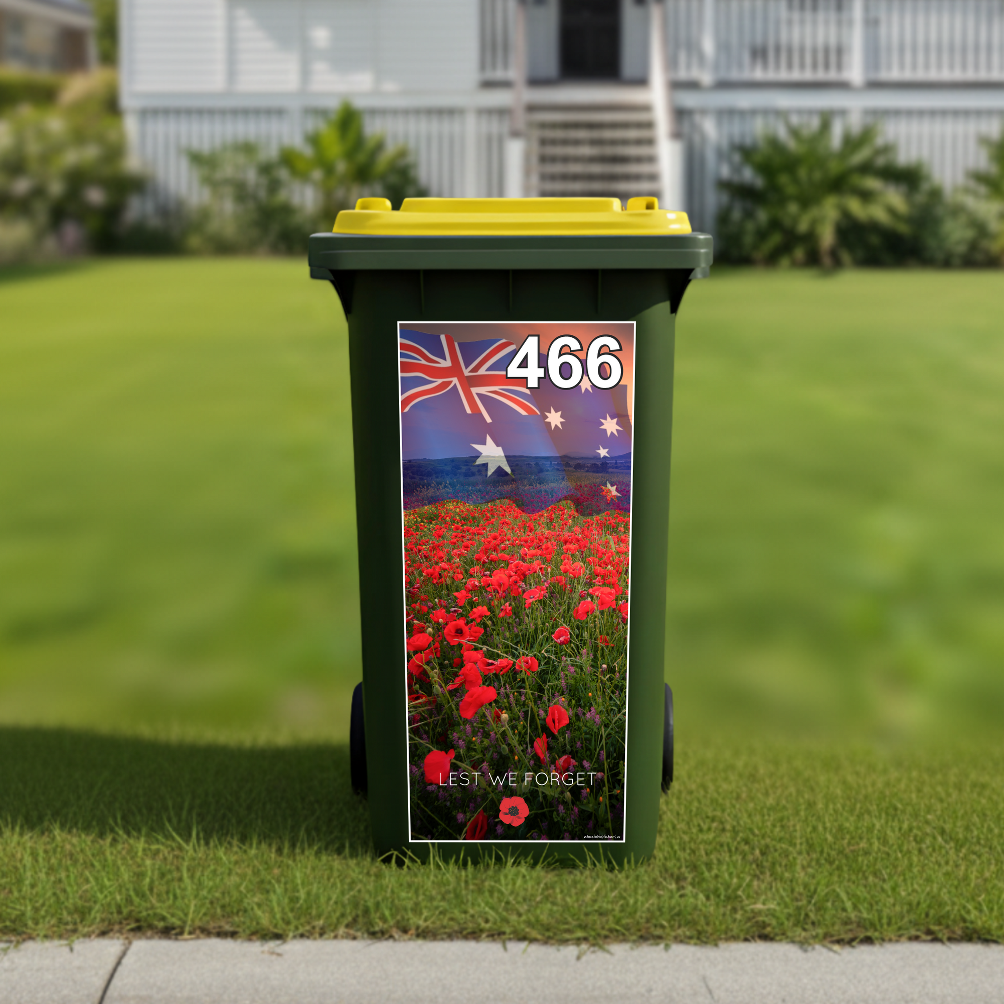 Australian flag with poppies wheelie bin sticker – Grove Wesley Design Art
