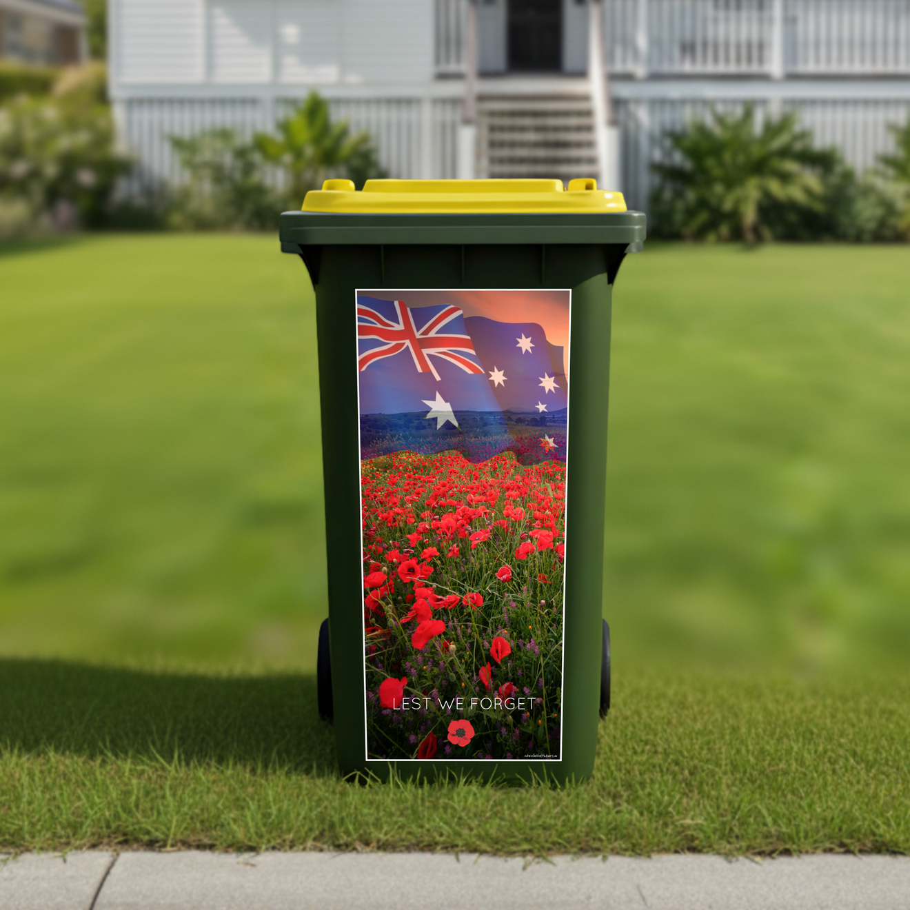 Australian flag with poppies wheelie bin sticker – Grove Wesley Design Art