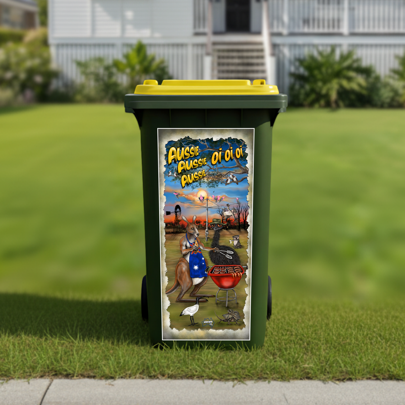 Great Aussie bbq wheelie bin sticker – Grove Wesley Design Art