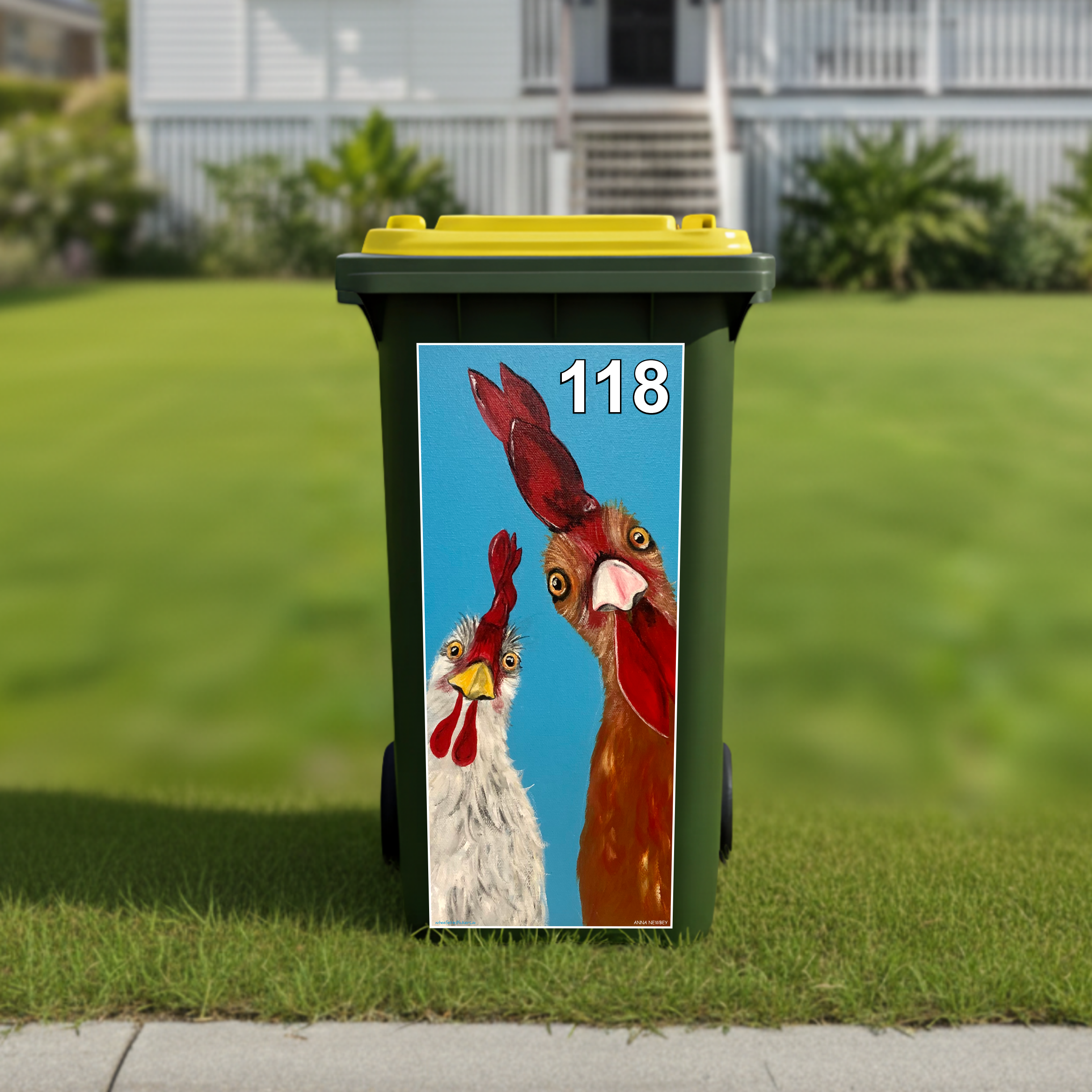 Chooks wheelie bin sticker – Grove Wesley Design Art