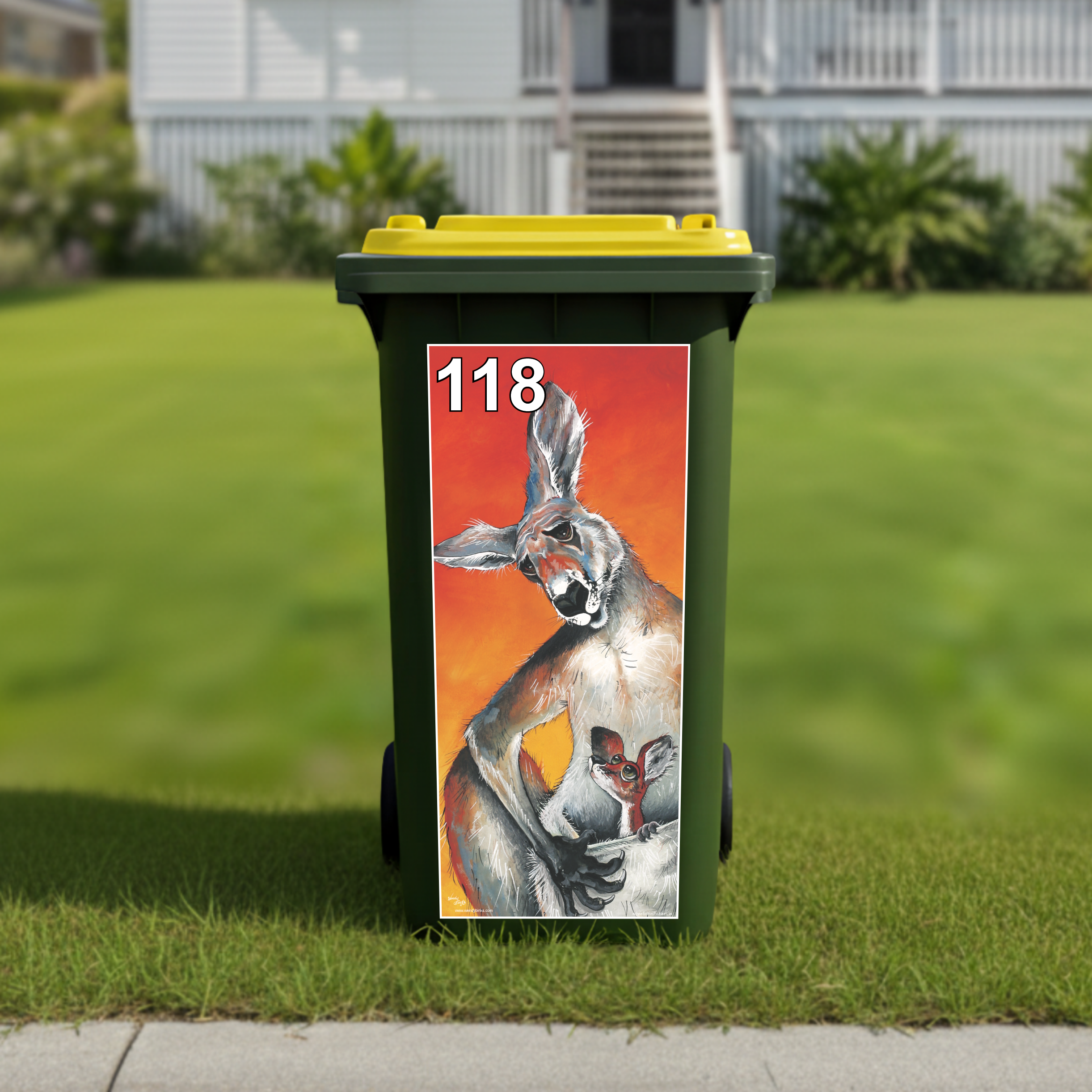 Kangaroo wheelie bin sticker – Grove Wesley Design Art